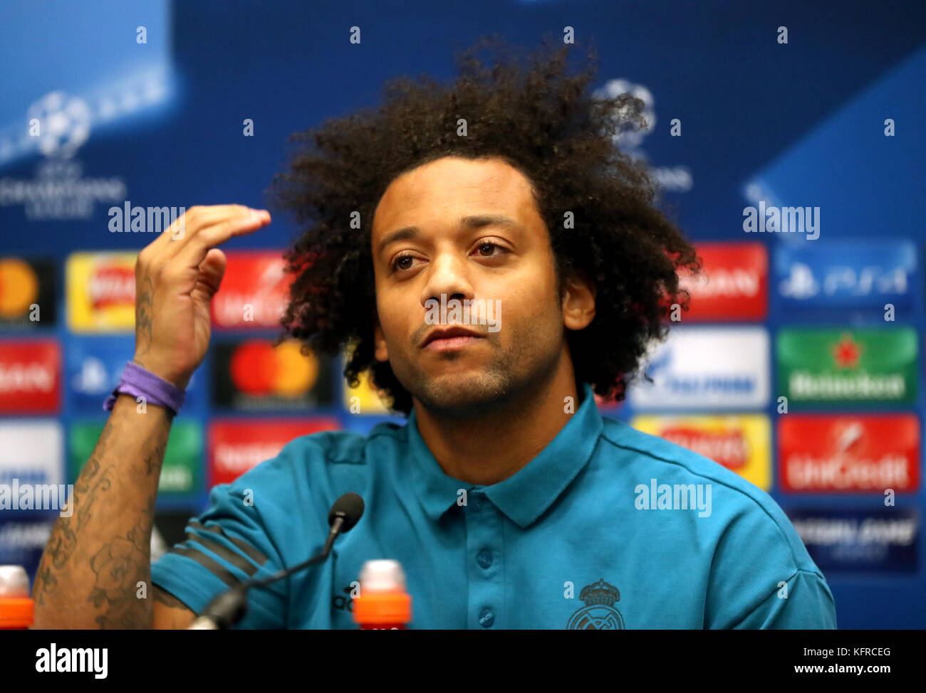 Real Madrid's Marcelo during the press conference at Wembley Stadium ...