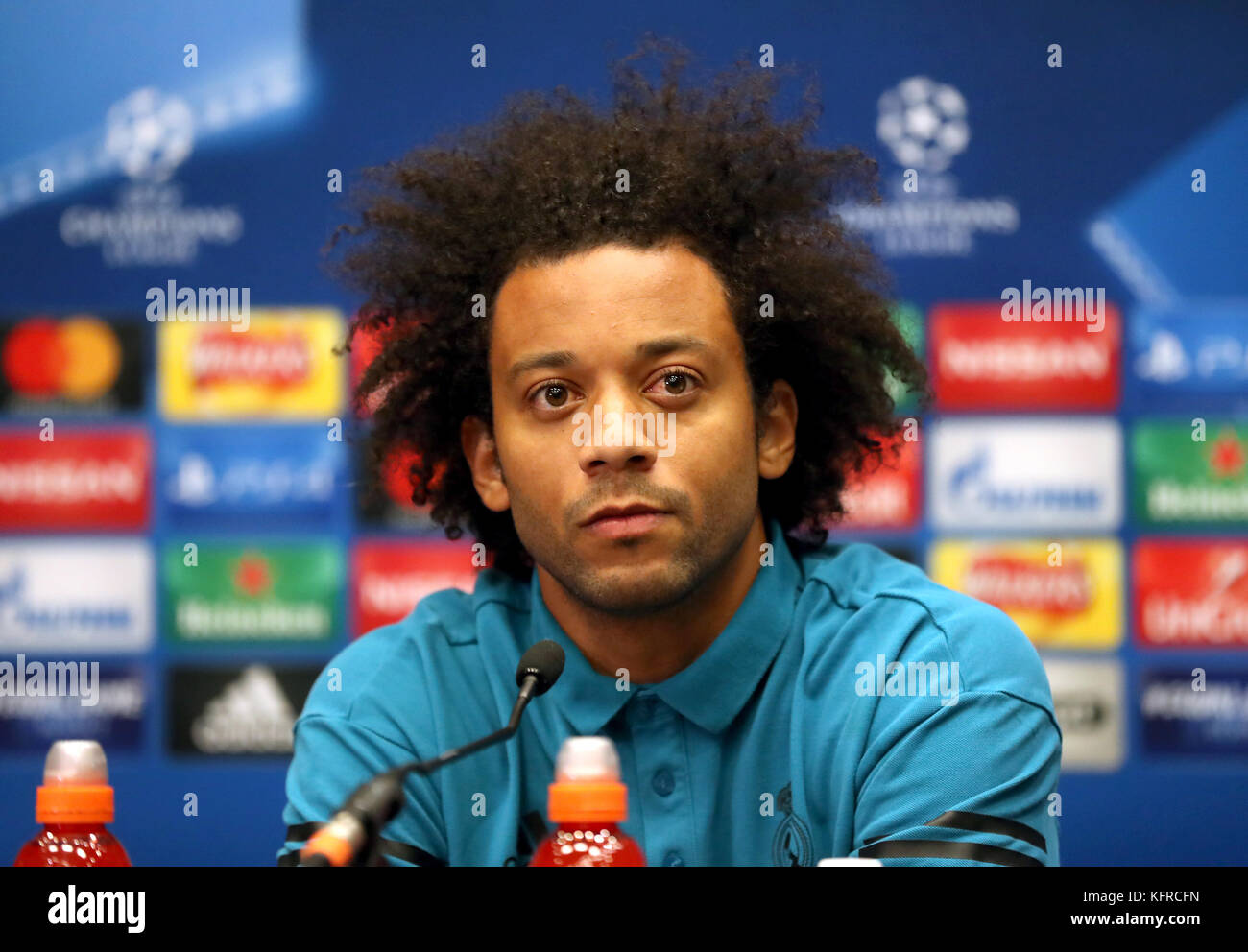 Real Madrid's Marcelo during the press conference at Wembley Stadium ...