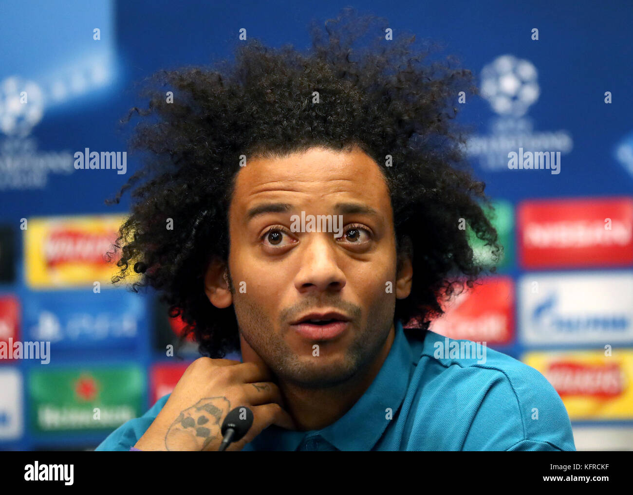 Real Madrid's Marcelo during the press conference at Wembley Stadium ...