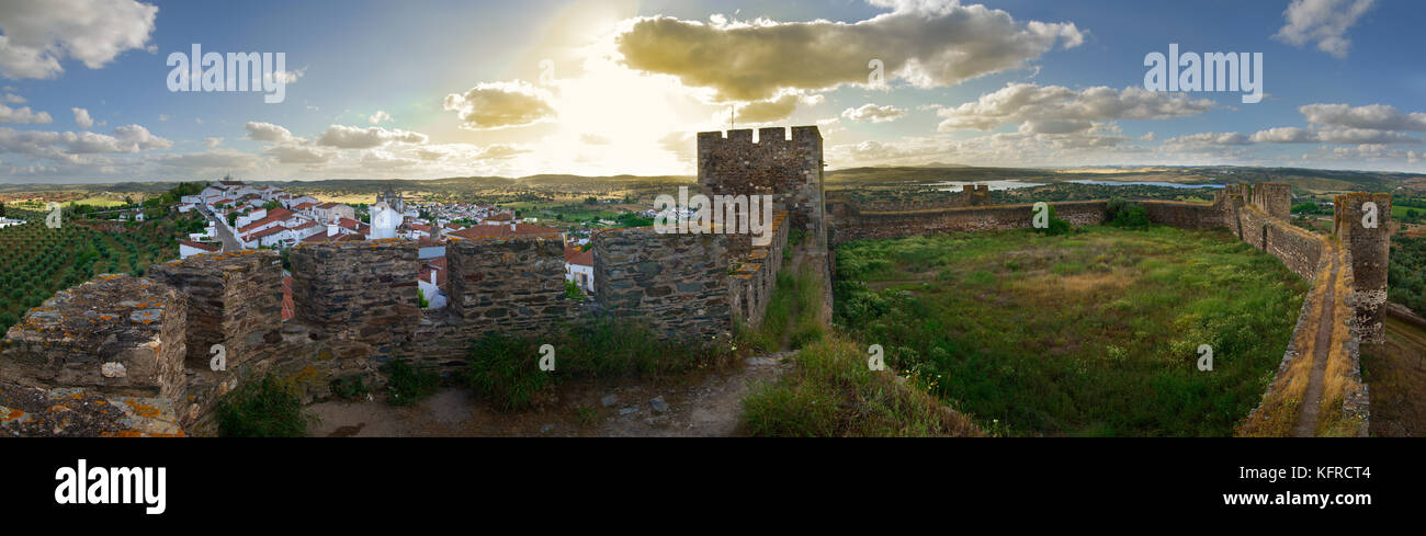 Large panorama of the empty castle walls of Terena overlooking the ...