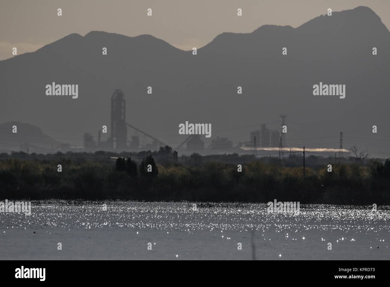 Sunrise at the Hermosillo Dam, Sonora, Mexico. Water of the dam. View ...