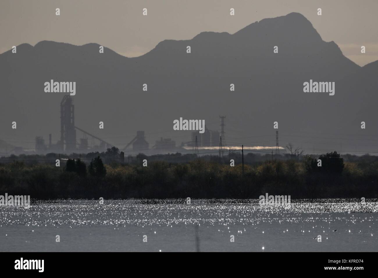 Sunrise at the Hermosillo Dam, Sonora, Mexico. Water of the dam. View ...