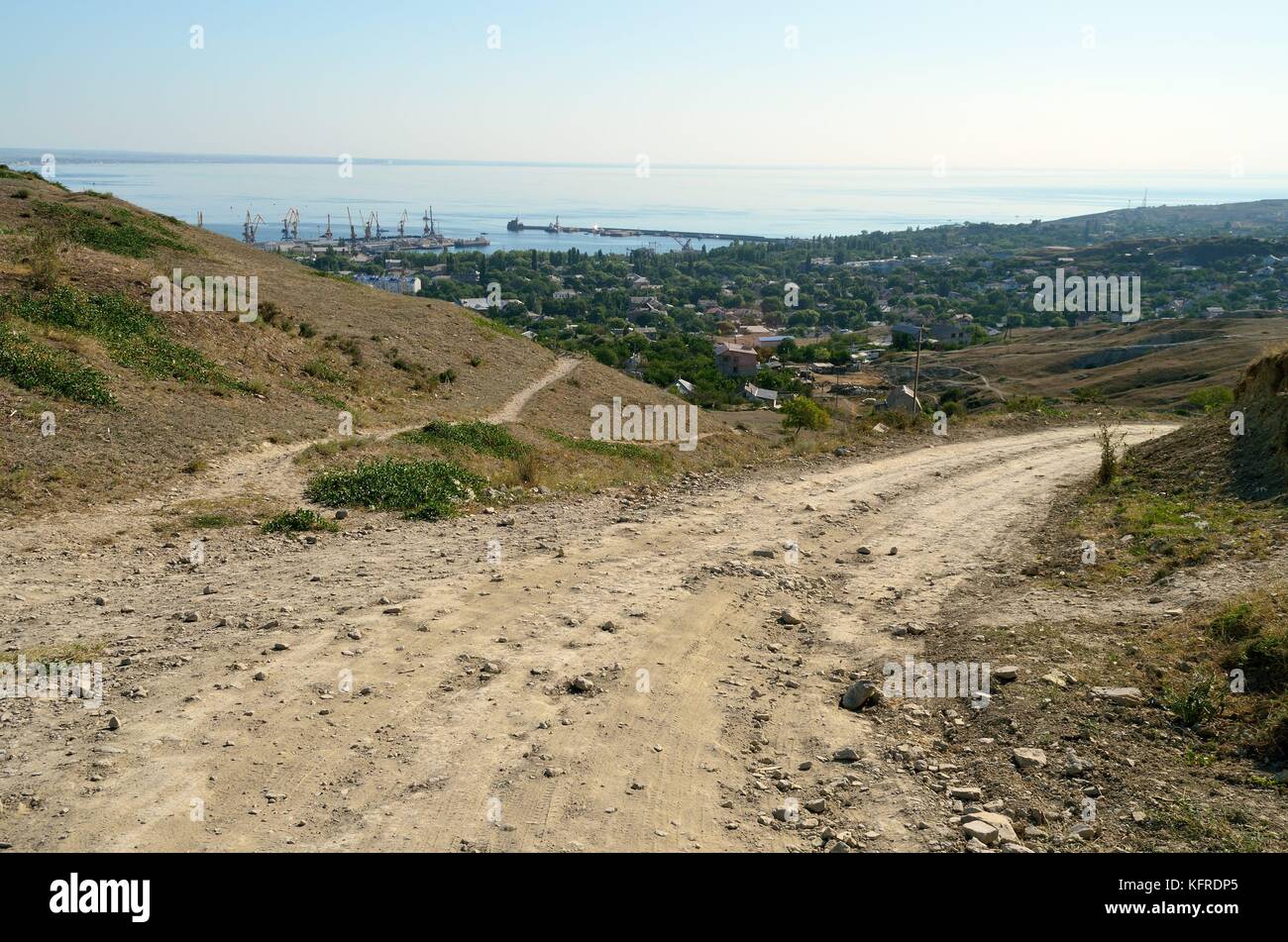 Crimea.Winding Road in the mountains.On the horizon one can see the ...