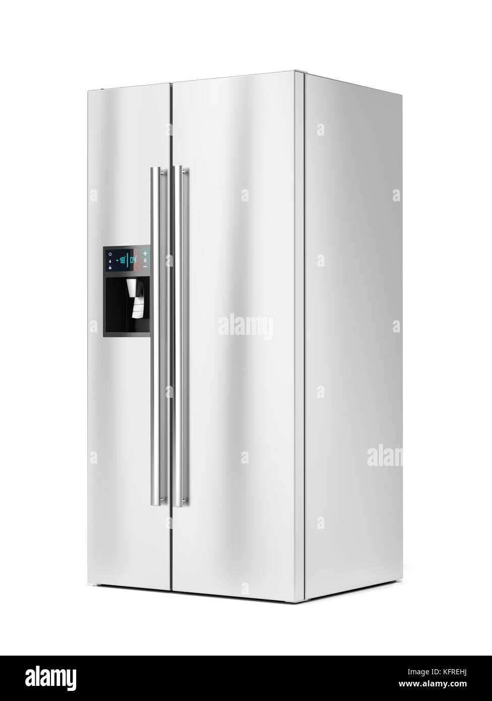 Big refrigerator with ice and water dispenser on white background Stock ...