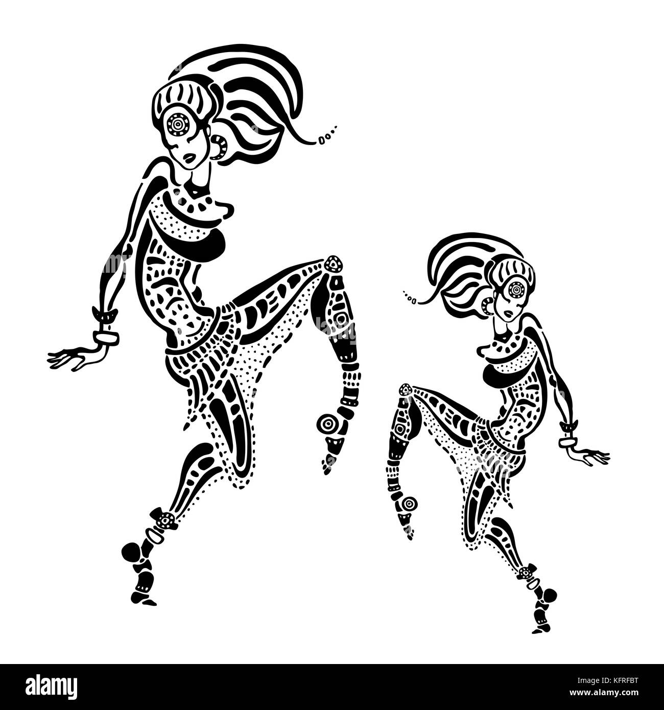 African woman in ethnic style. Beautiful Girl. Hand drawn Vector ...