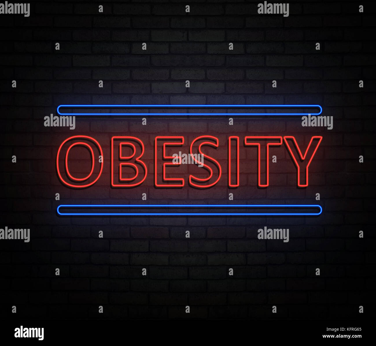 3d Illustration depicting an illuminated neon sign with an obesity ...