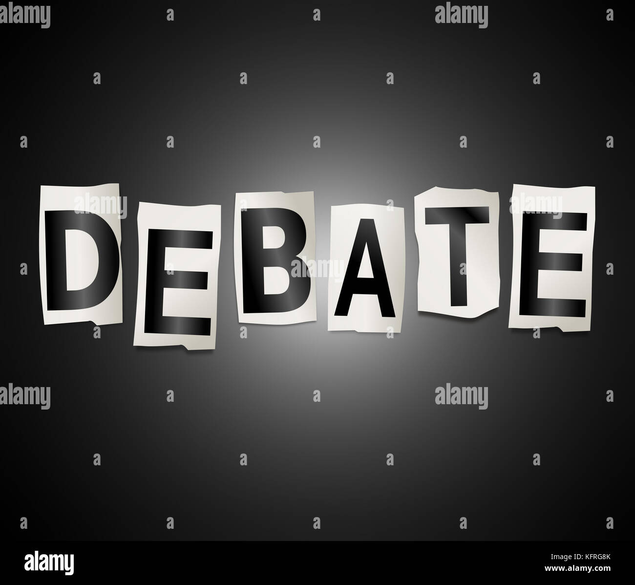 3d Illustration depicting a set of cut out printed letters arranged to ...