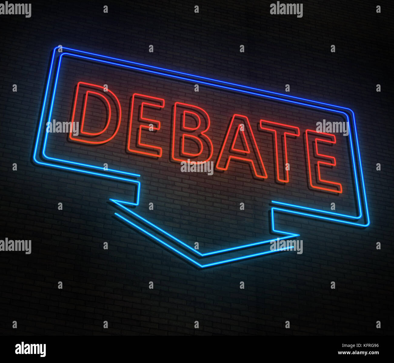 3d Illustration depicting an illuminated neon sign with a debate ...