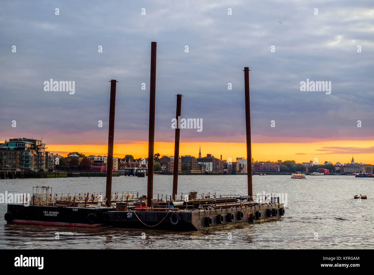 Barge in the Thames river - London, England Stock Photo - Alamy