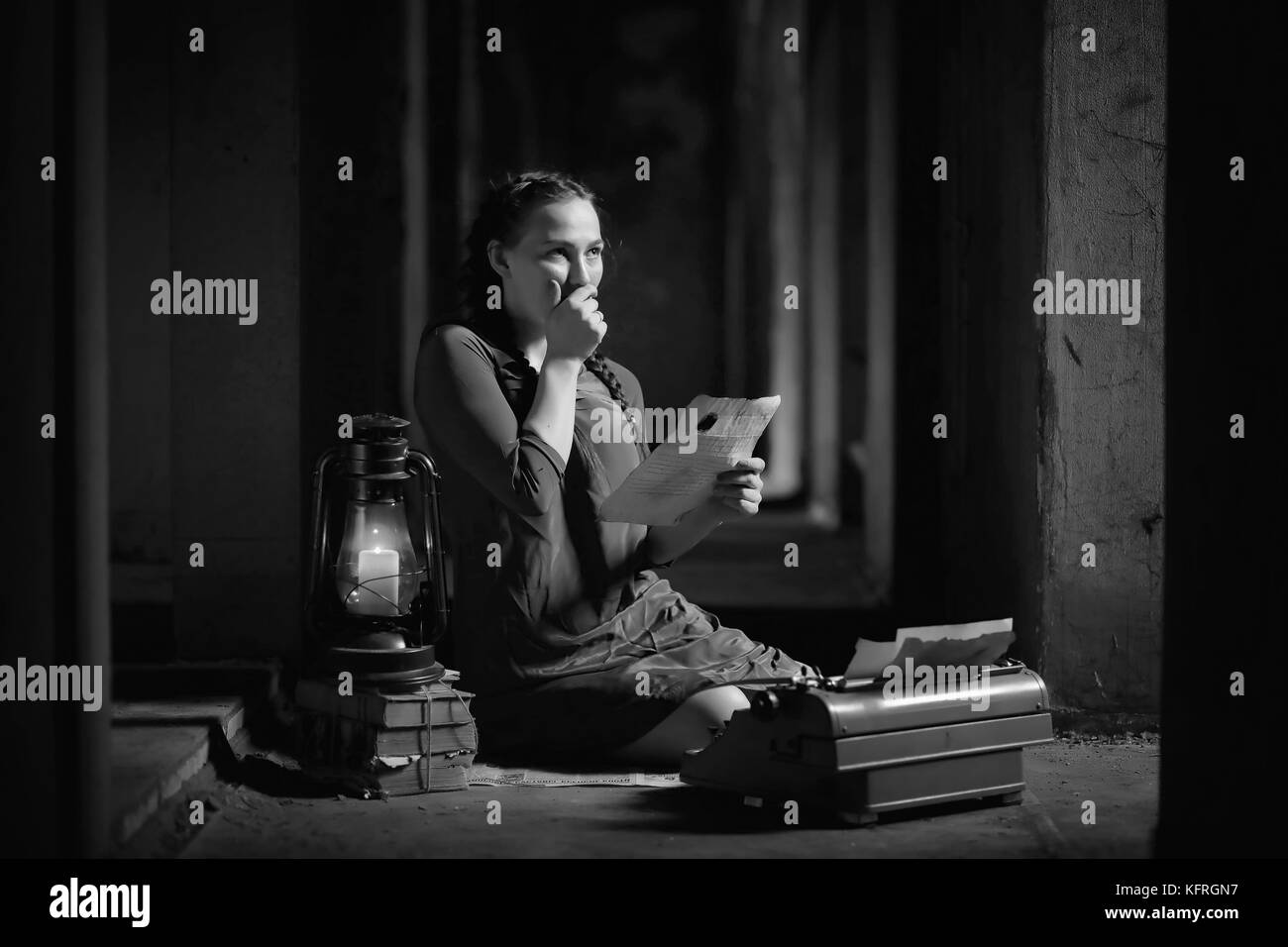 Retro girl in the old house reading books Stock Photo - Alamy
