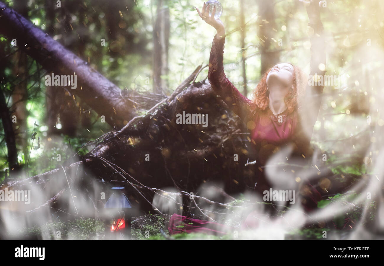 Witch ritual in a forest Stock Photo - Alamy