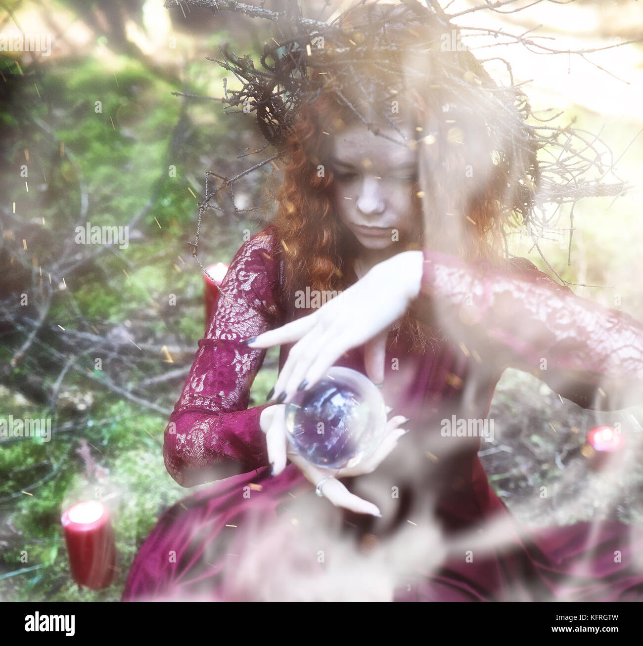 Witch ritual in a forest Stock Photo - Alamy
