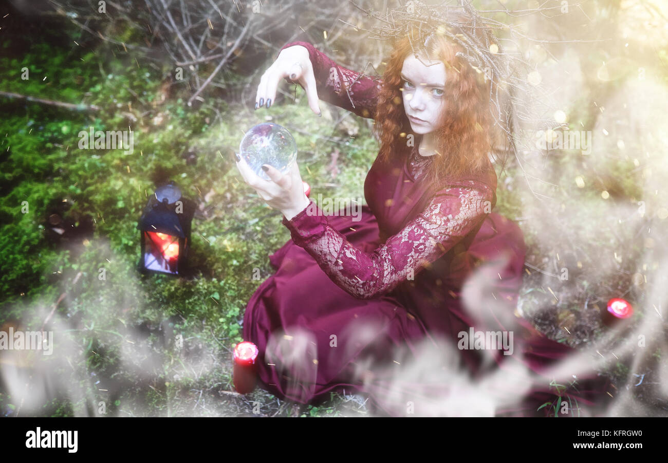 Witch ritual in a forest Stock Photo - Alamy