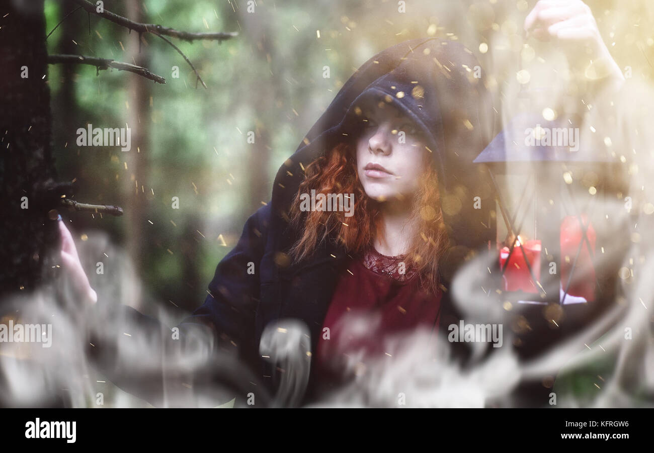 Witch ritual in a forest Stock Photo - Alamy