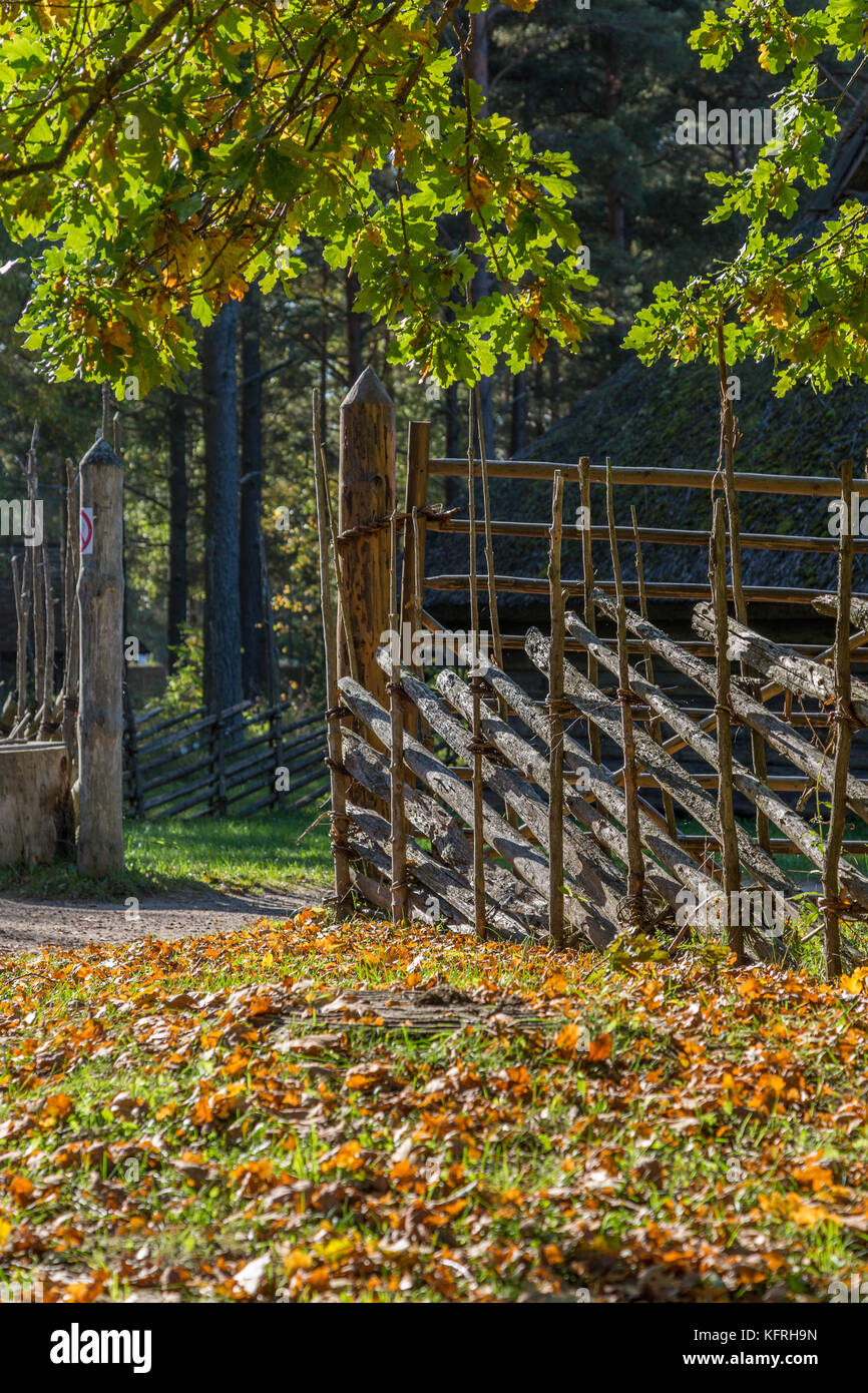 Ancient Wooden Fence In Autumn Village Stock Photo - Alamy
