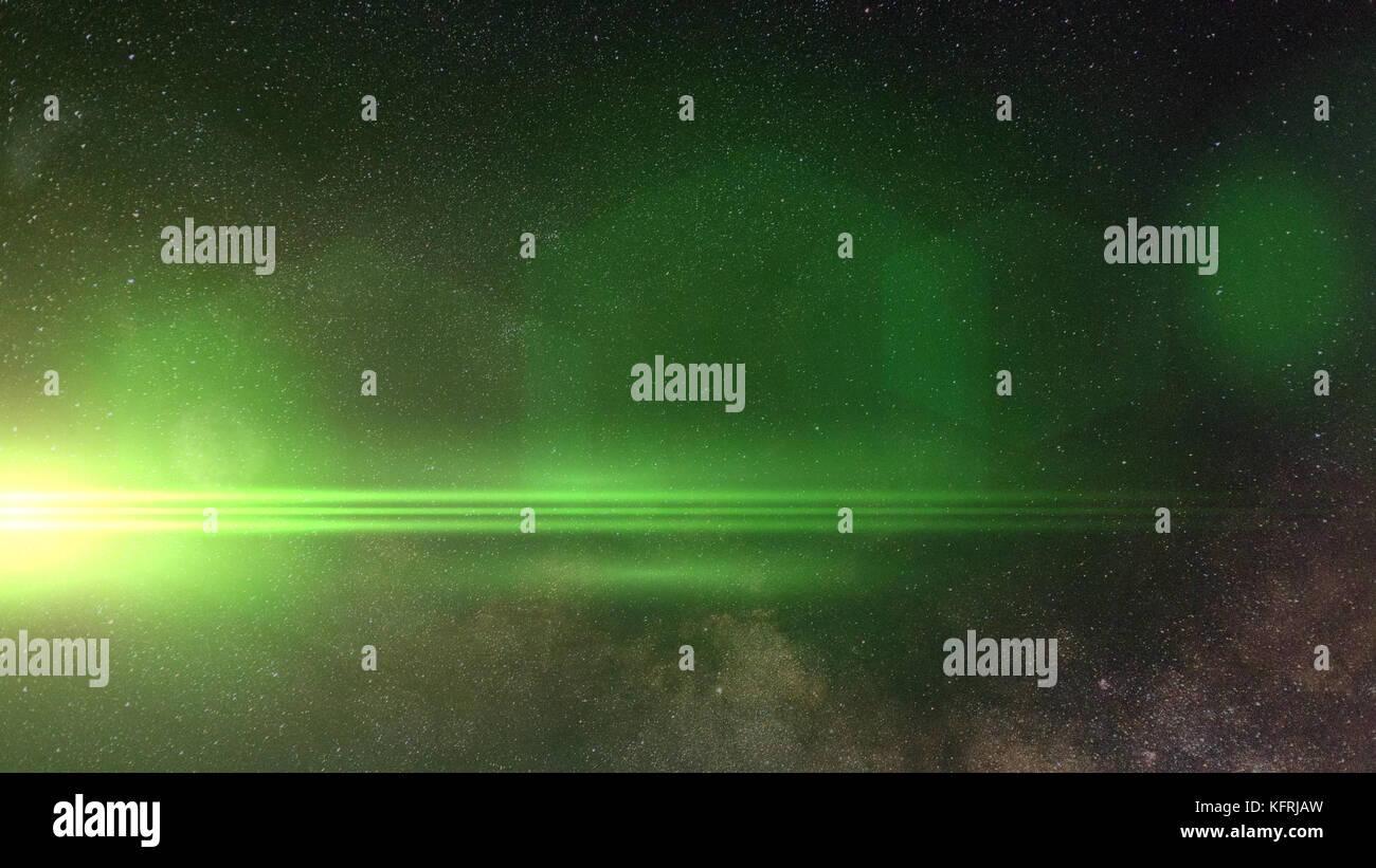 bright green star in front the Milky Way galaxy (3d illustration ...