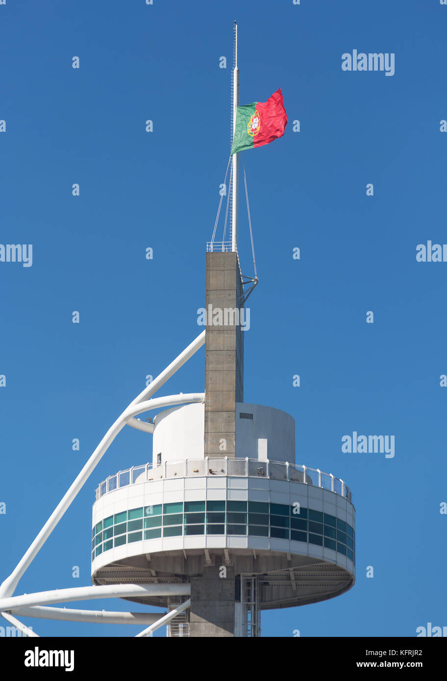 Vasco da Gama Tower with Portugal flag Stock Photo - Alamy