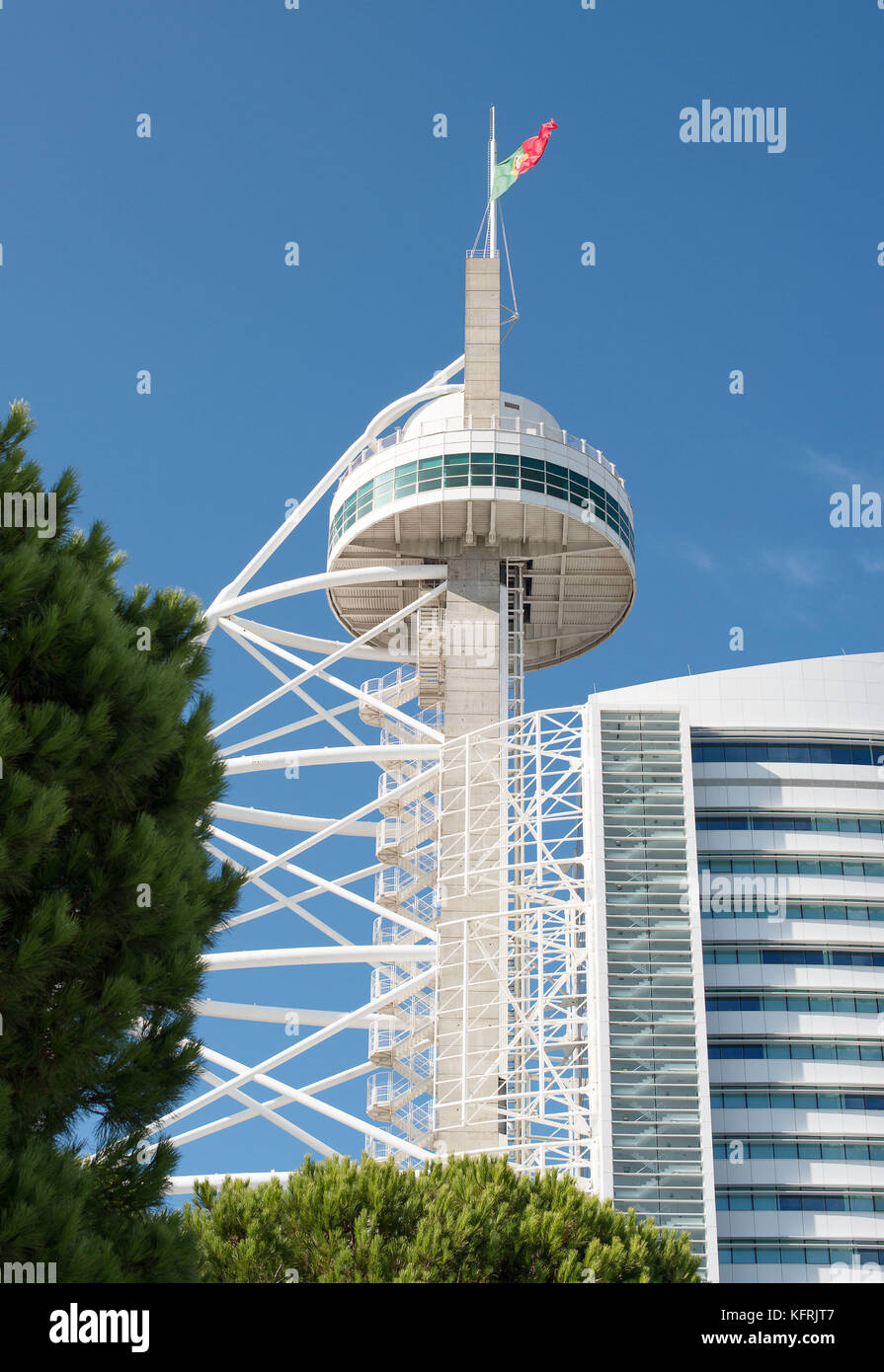 Vasco da Gama Tower with Portugal flag Stock Photo - Alamy