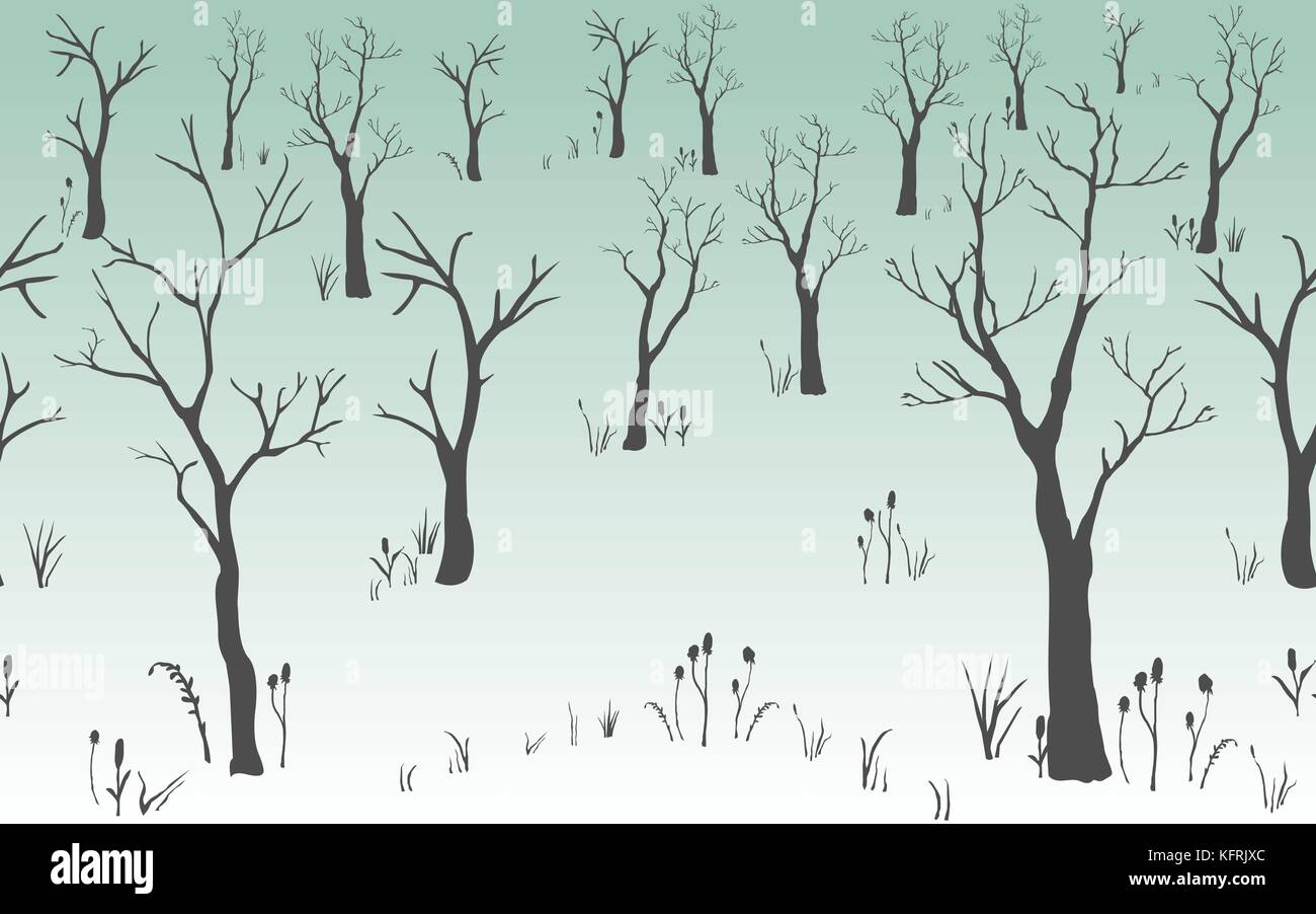 Trees with no leaves. Continuous Pattern. Partly Seamless. Vector ...