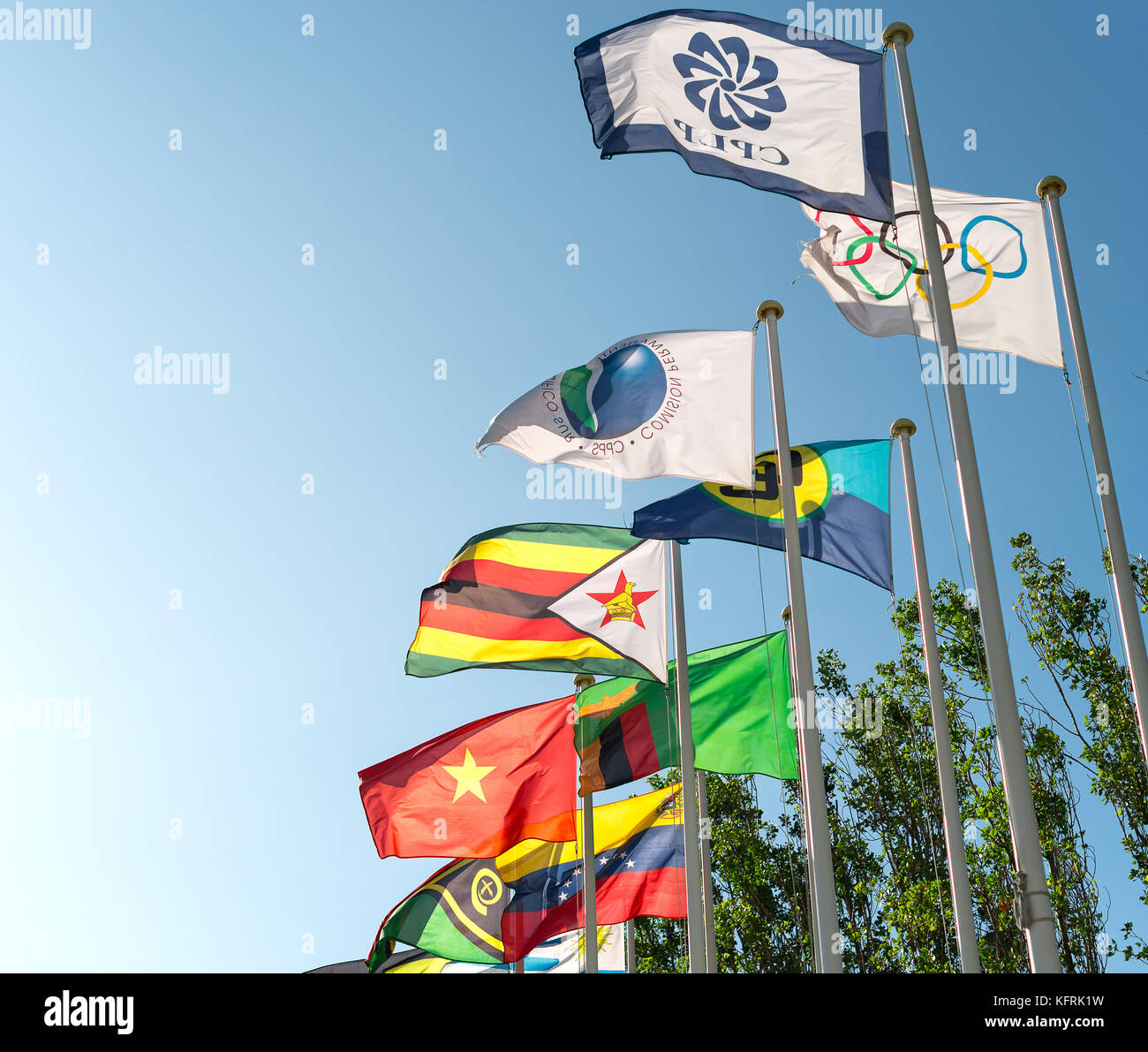 Flags in park of nations in Lisbon Stock Photo - Alamy