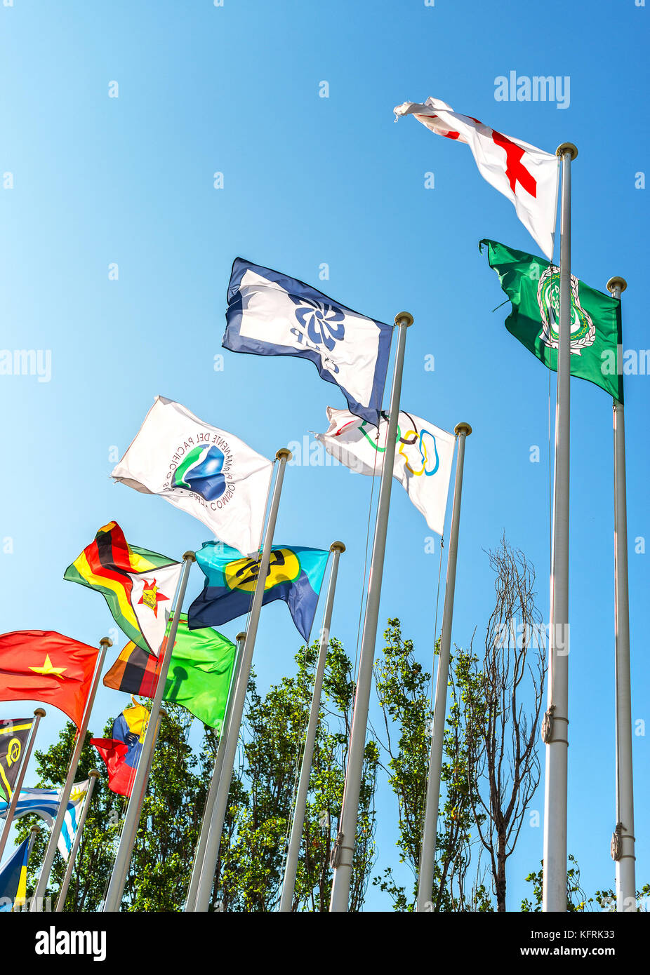 Flags in park of nations in Lisbon Stock Photo - Alamy