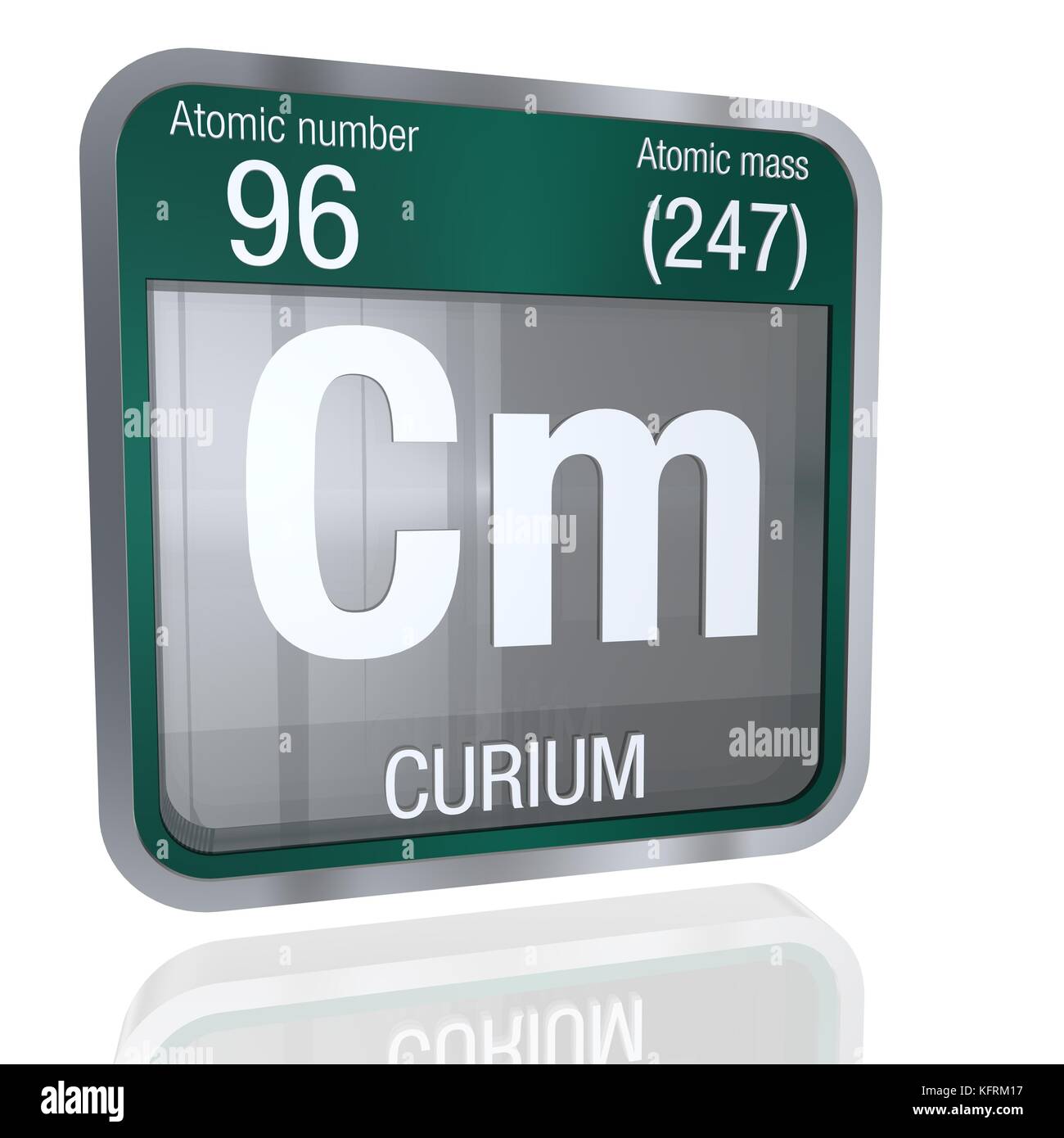 Curium symbol in square shape with metallic border and transparent ...