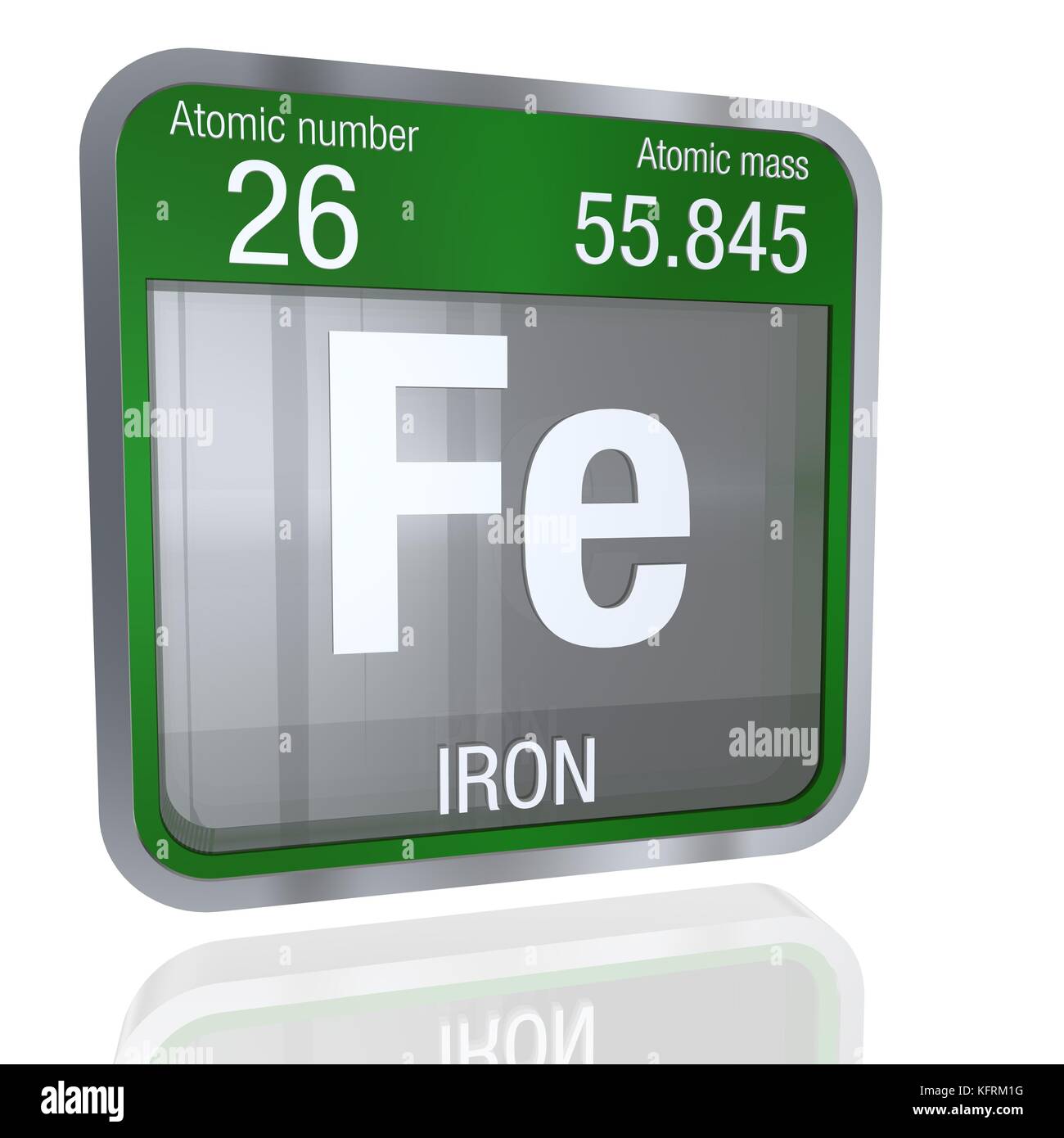 Iron symbol in square shape with metallic border and transparent ...