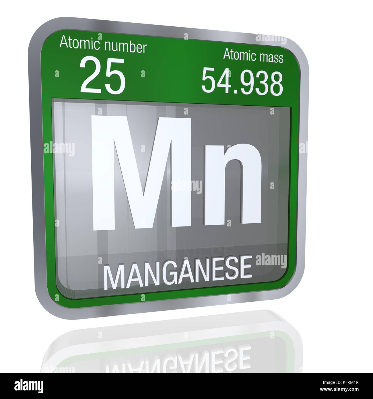 Manganese symbol in square shape with metallic border and transparent ...
