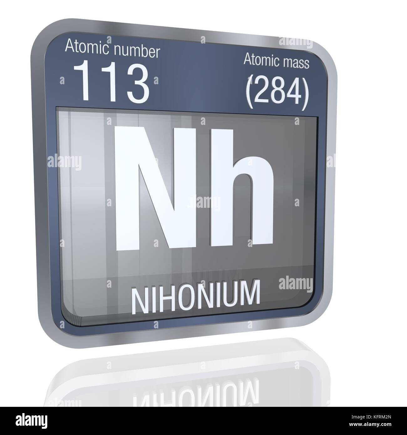Nihonium symbol in square shape with metallic border and transparent ...