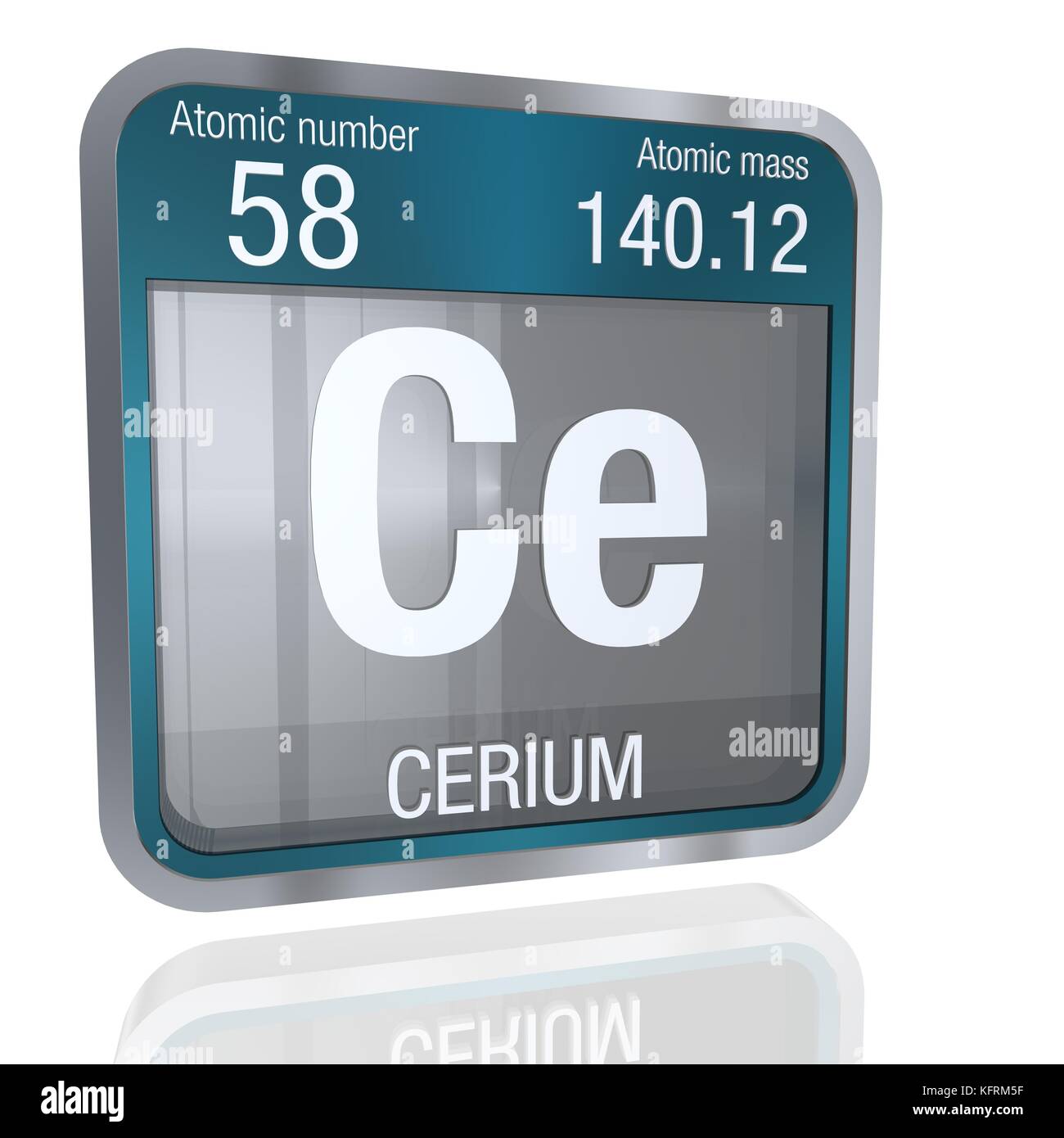 Cerium symbol in square shape with metallic border and transparent ...
