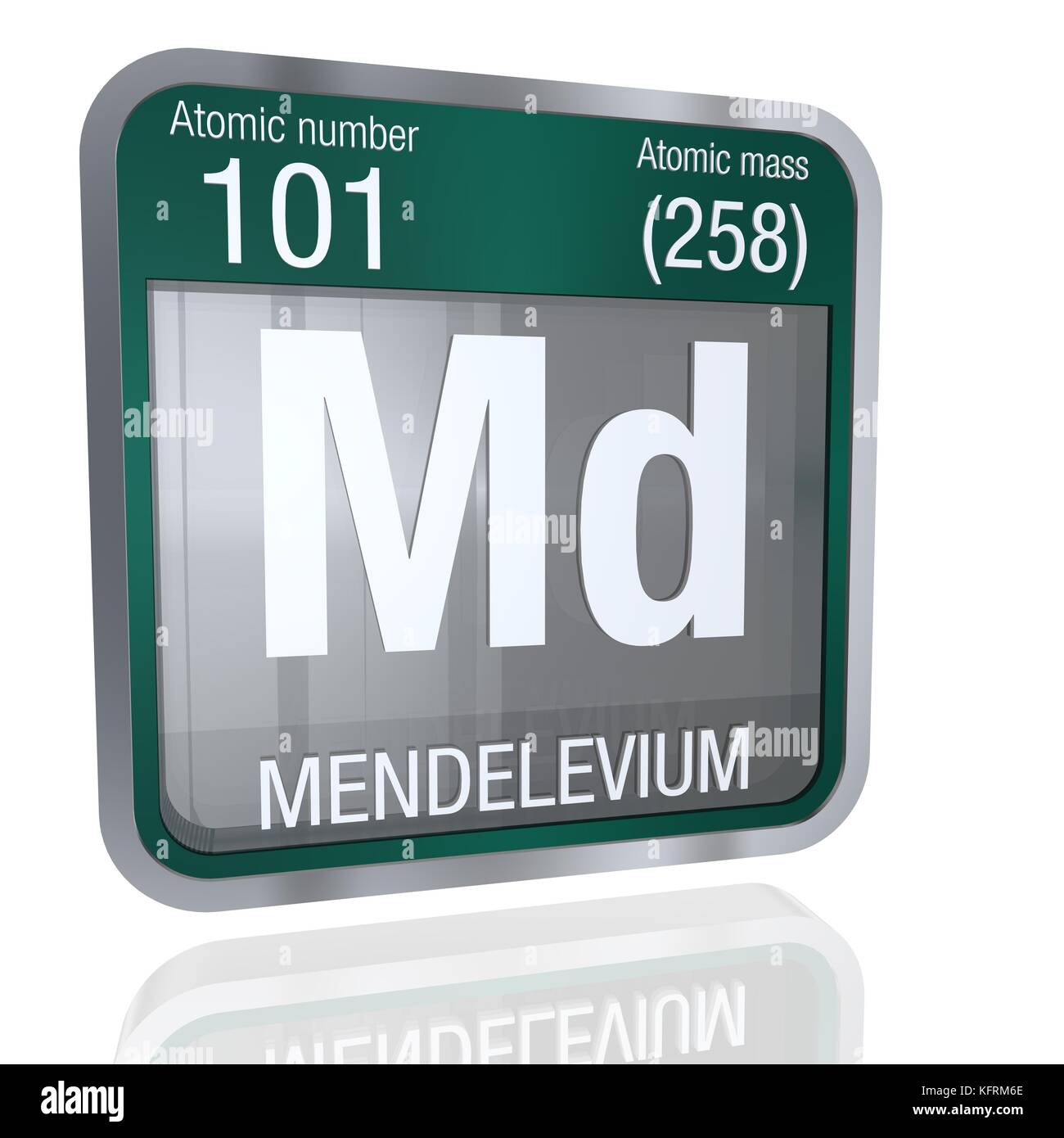 Mendelevium symbol in square shape with metallic border and transparent ...