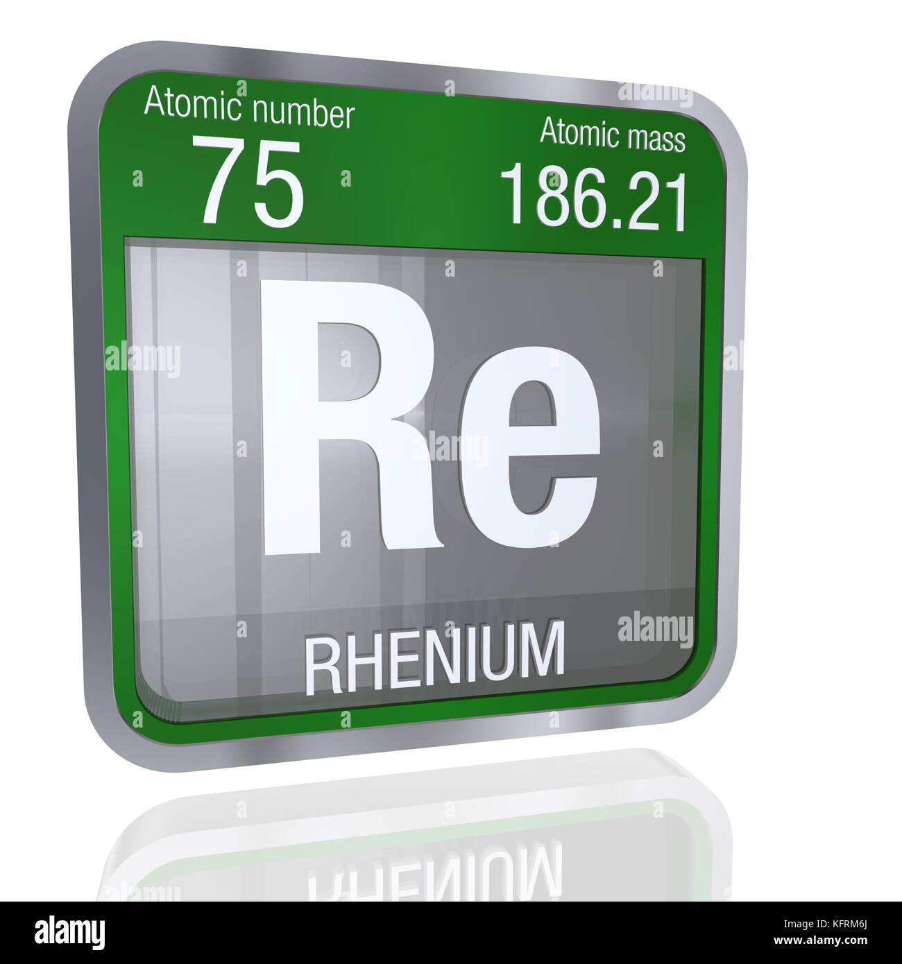 Rhenium symbol in square shape with metallic border and transparent ...
