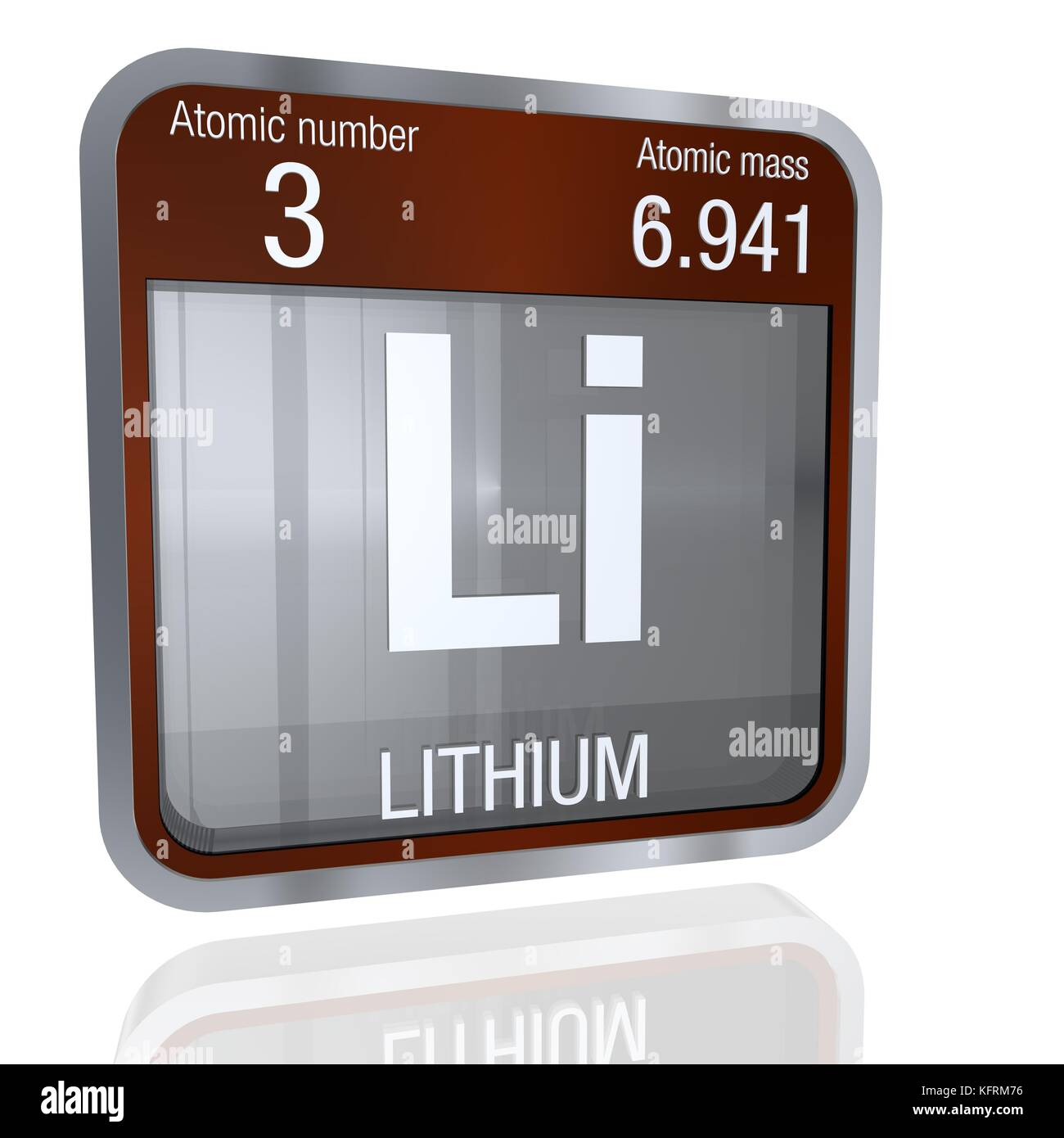 Lithium symbol in square shape with metallic border and transparent ...