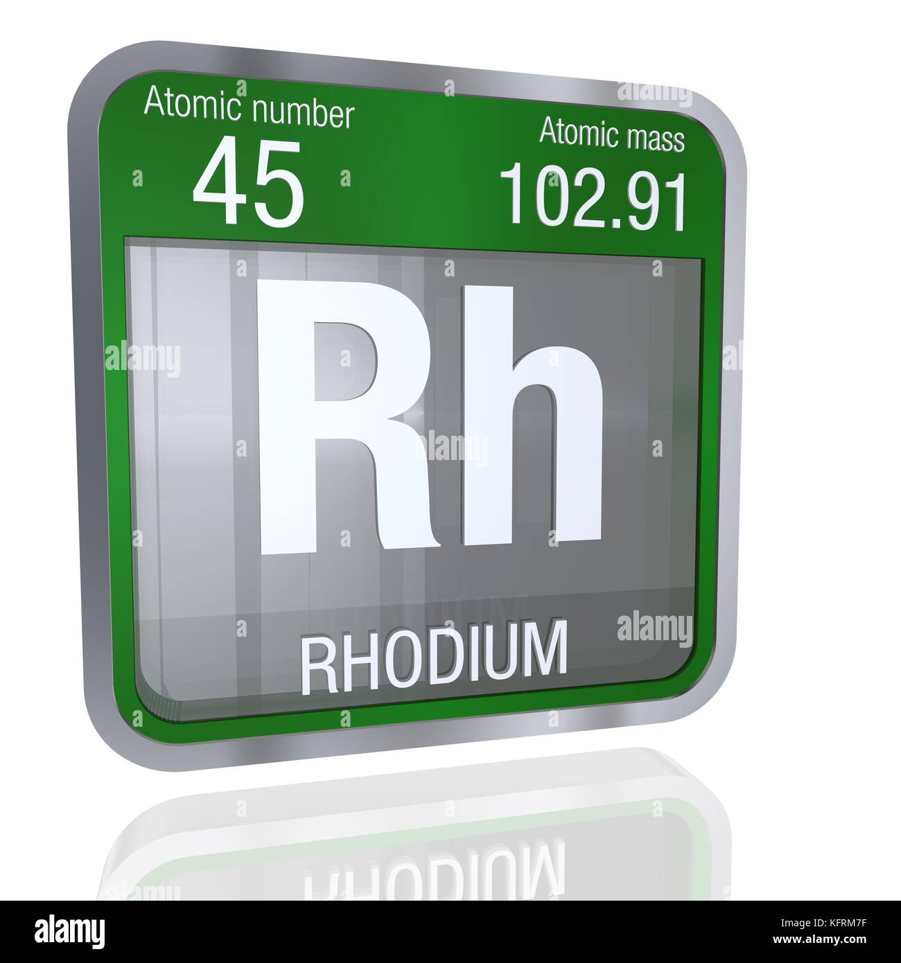 Rhodium symbol in square shape with metallic border and transparent ...