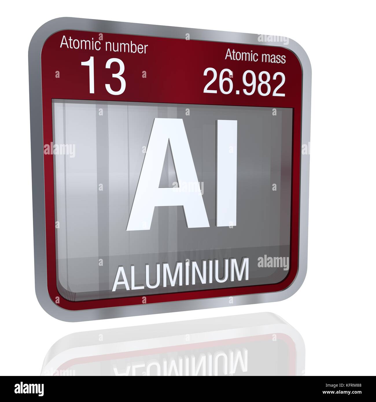Aluminium symbol in square shape with metallic border and transparent ...