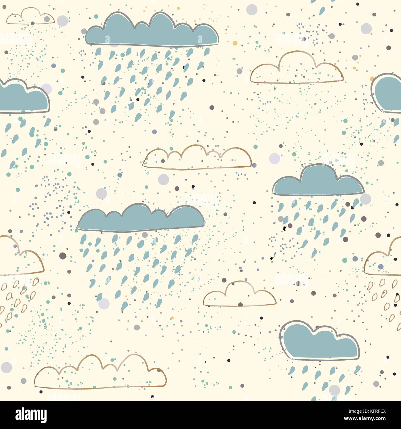 ute Seamless Pattern with hand drawn clouds on paper background with ...