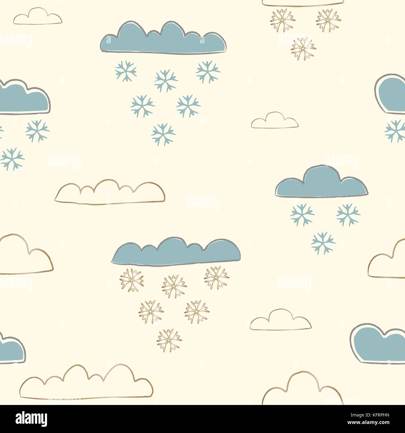 Winter Seamless Pattern with hand drawn cute clouds and falling ...