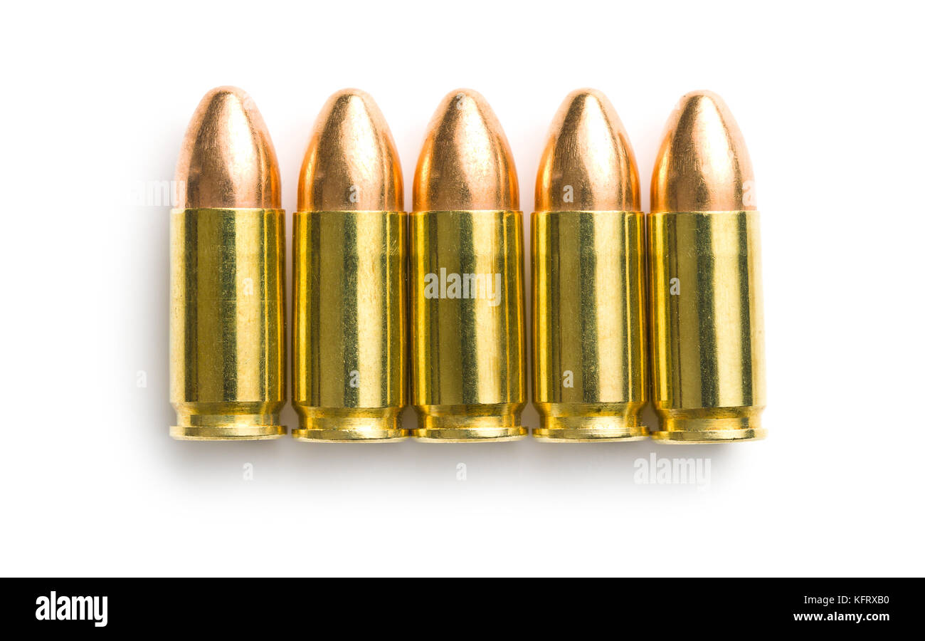 9mm pistol bullets isolated on white background Stock Photo - Alamy