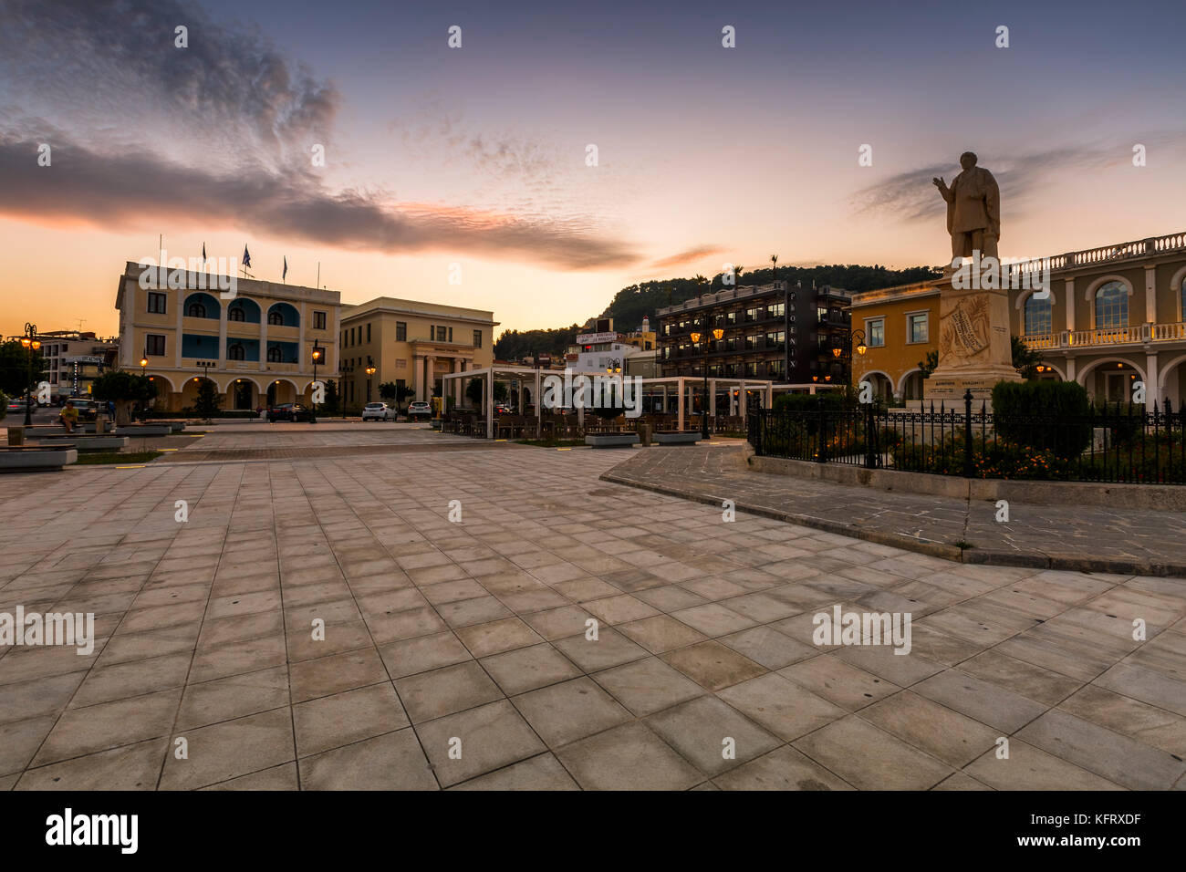 Statue in front of the town hall in Solomos square in Zakynthos town ...
