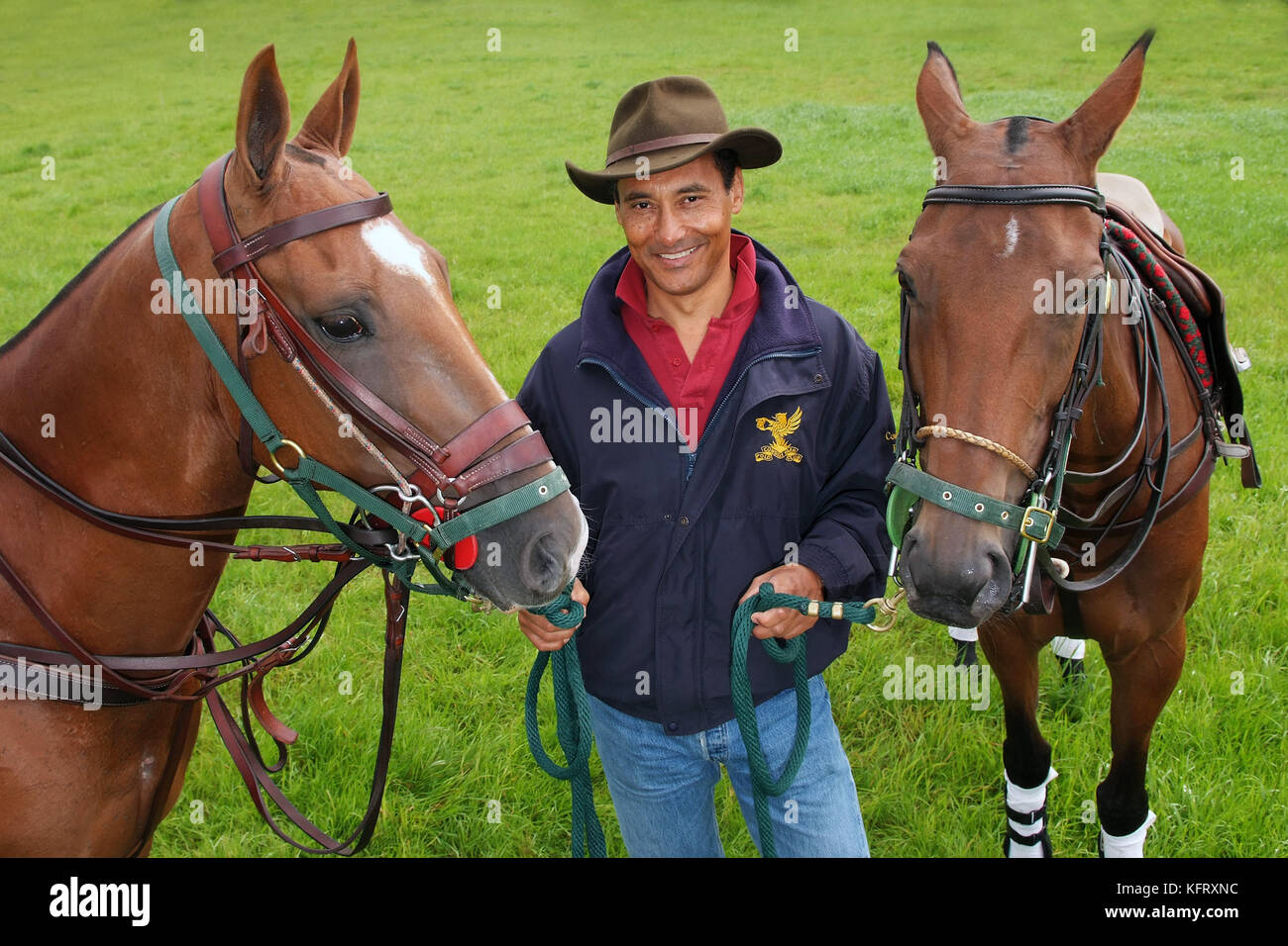 Martin Ephson with his polo ponies 'Vampiro' (white spot on head and ...