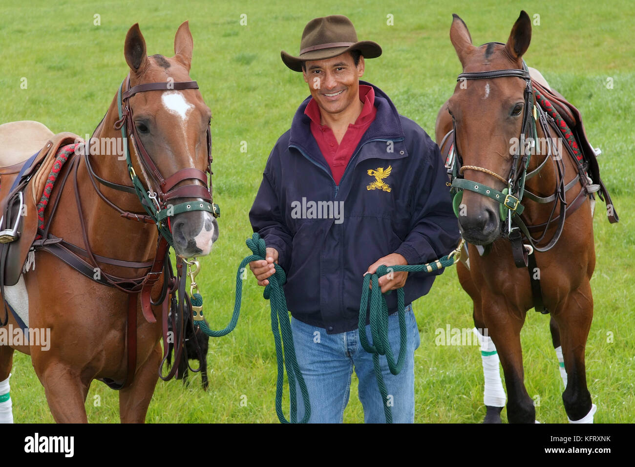 Martin Ephson with his polo ponies 'Vampiro' (white spot on head and ...