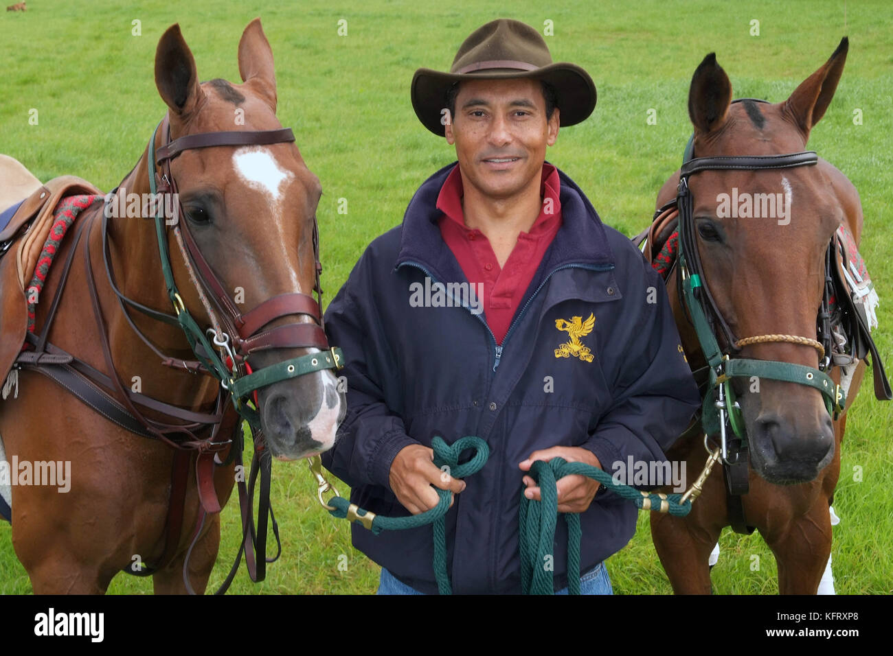 Martin Ephson with his polo ponies 'Vampiro' (white spot on head and ...