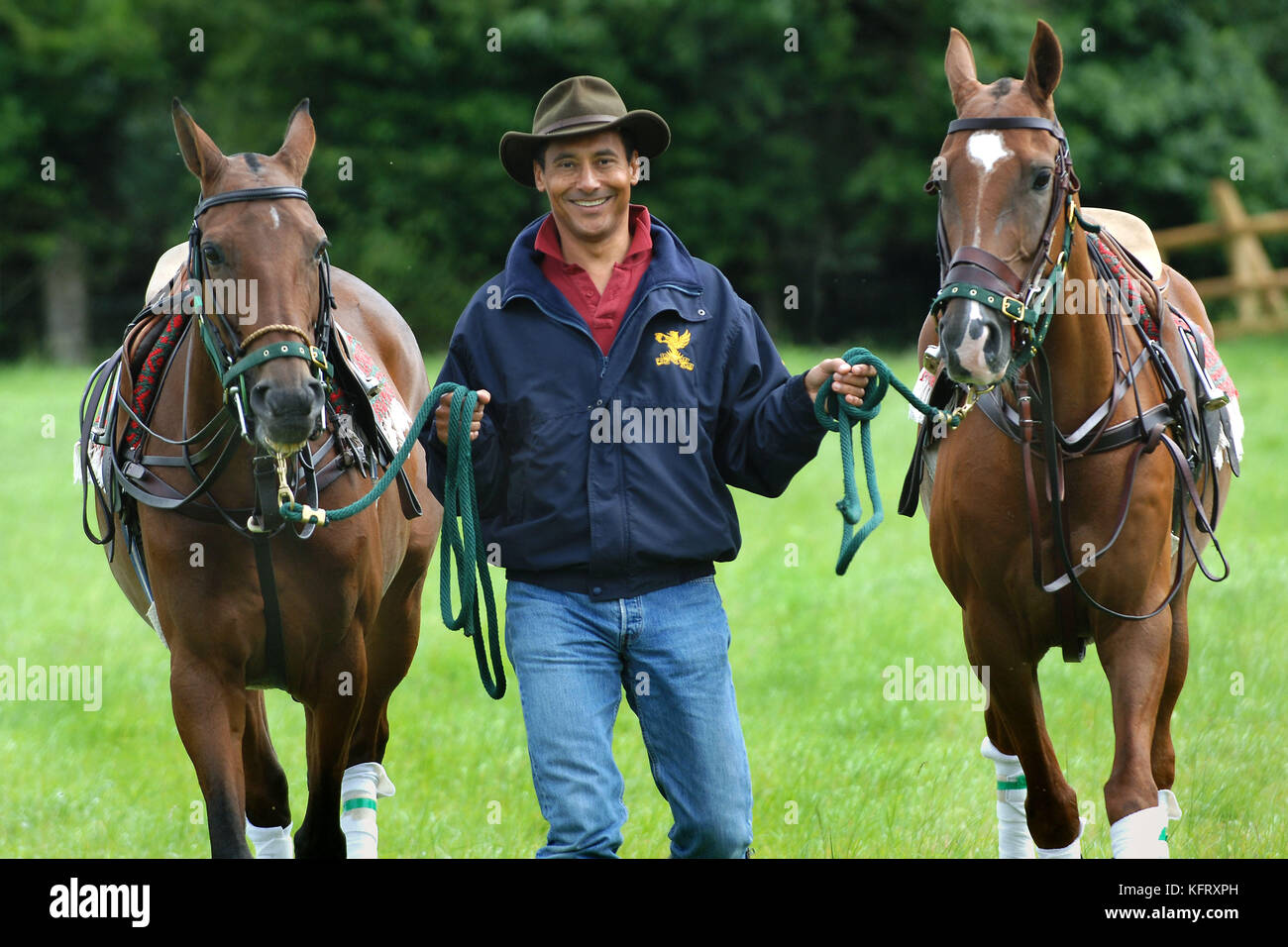 Martin Ephson with his polo ponies 'Vampiro' (white spot on head and ...
