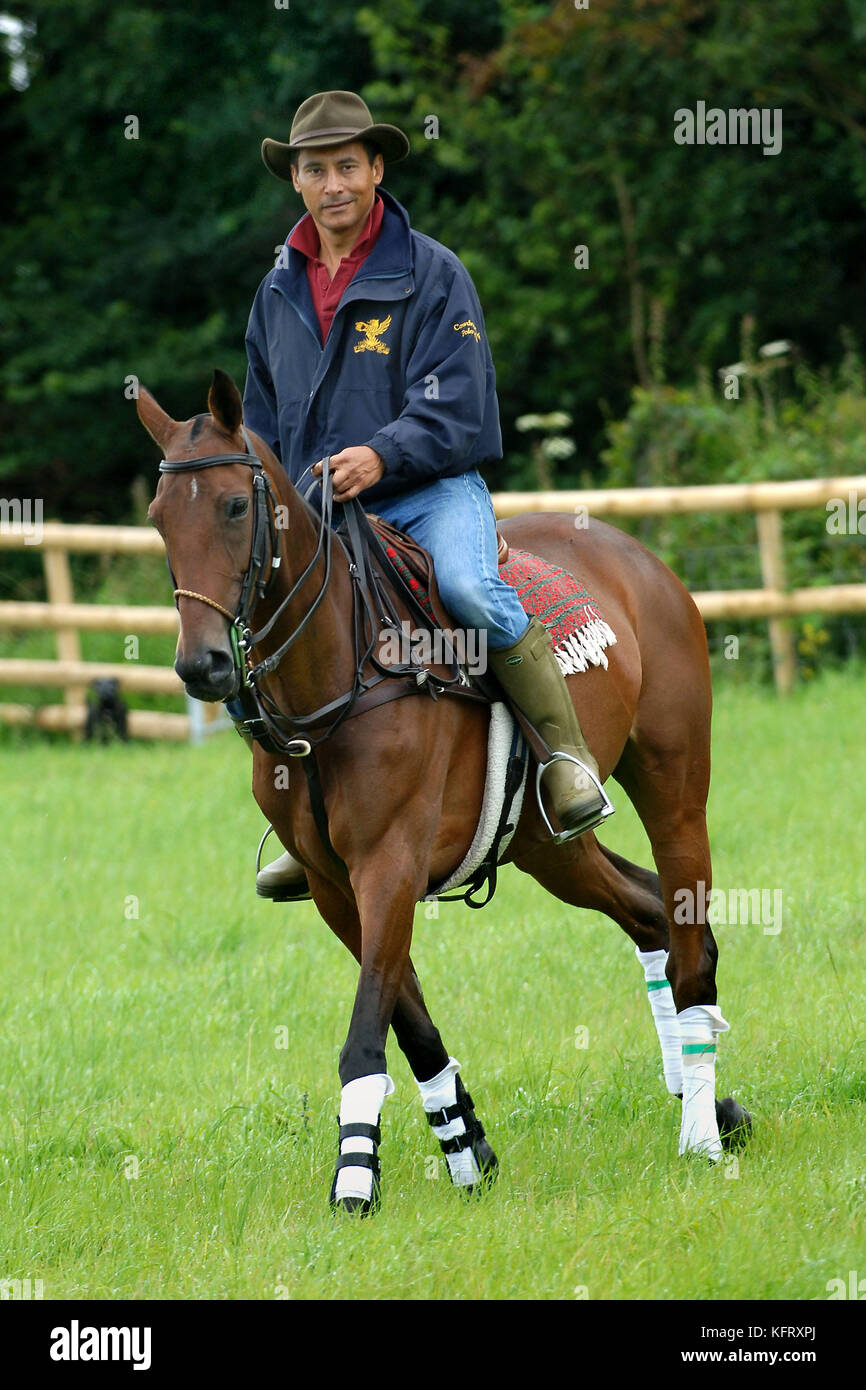 Martin Ephson with his polo ponies 'Vampiro' (white spot on head and ...