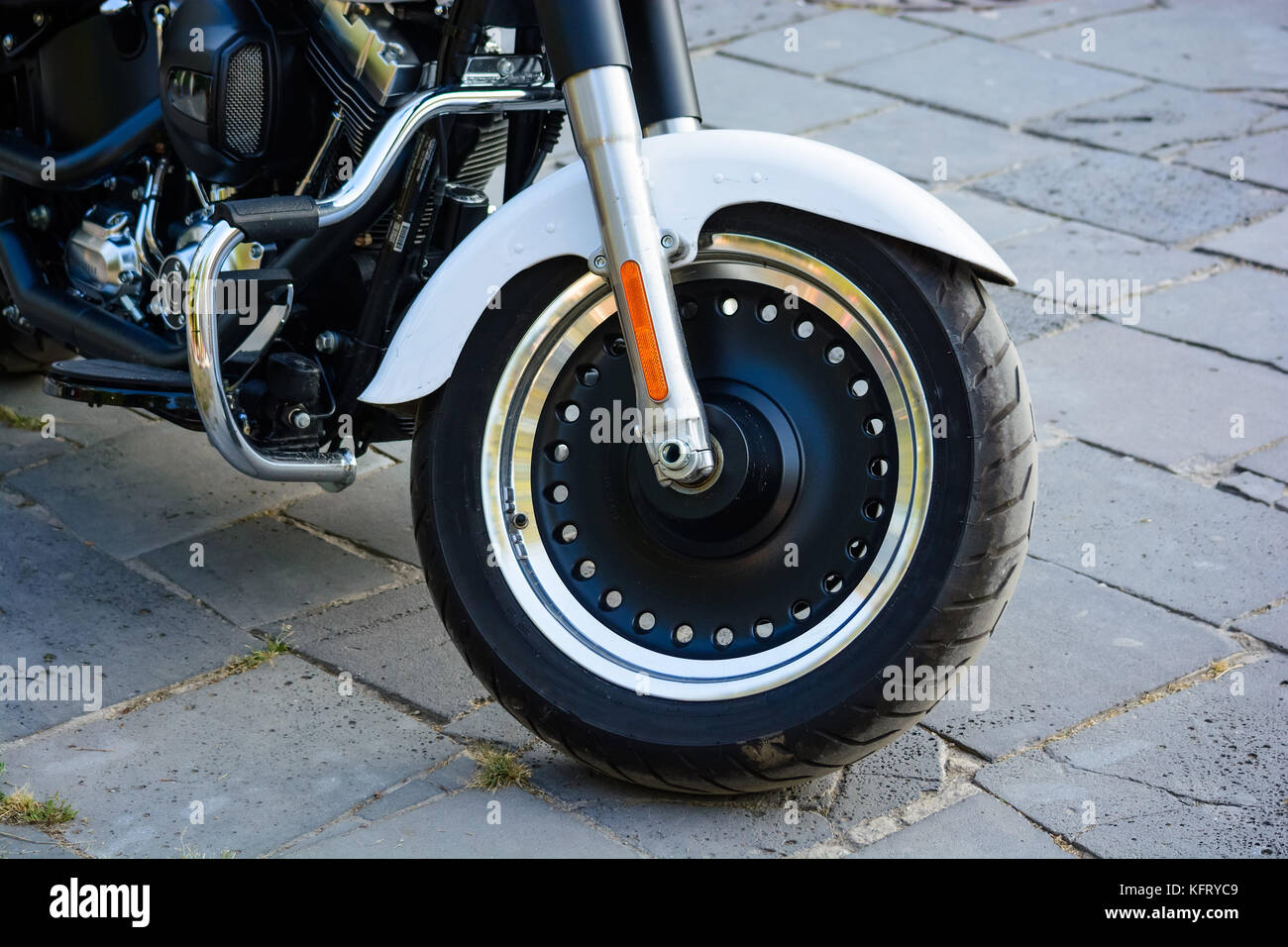 Close up fromt tire of motorcycle Stock Photo - Alamy