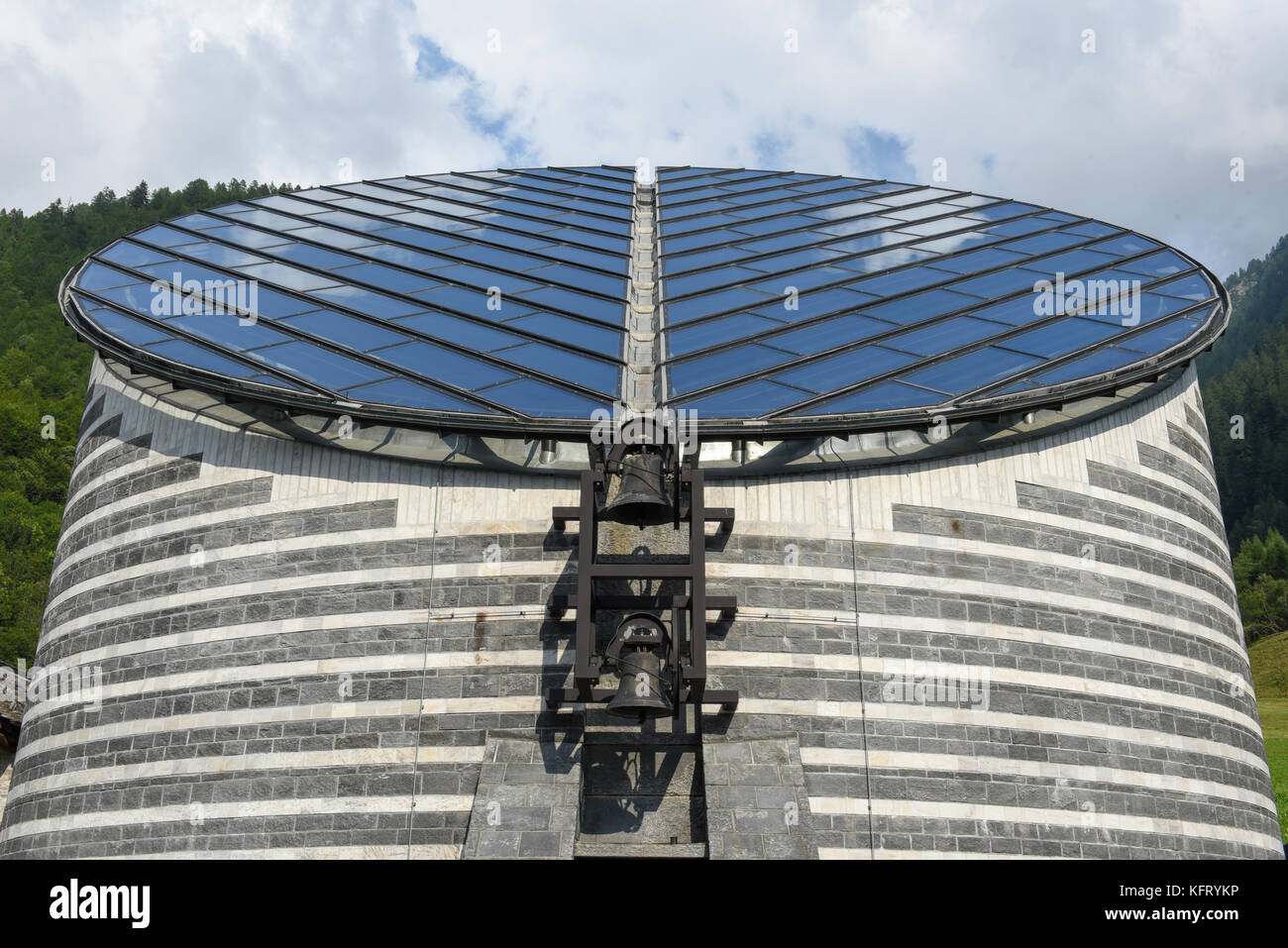 The church of famous architect Mario Botta at Mogno on the Swiss alps ...