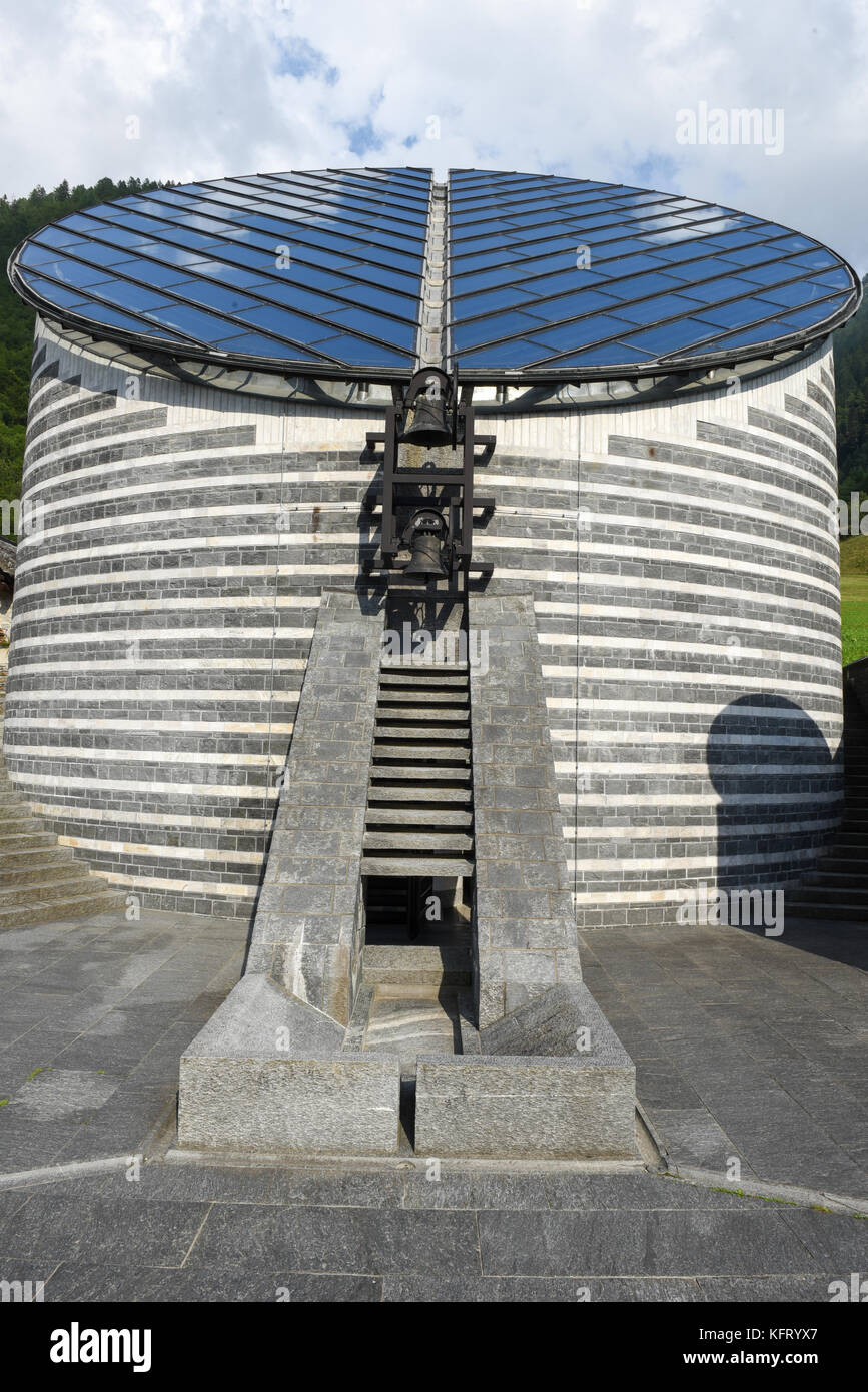 The church of famous architect Mario Botta at Mogno on the Swiss alps ...