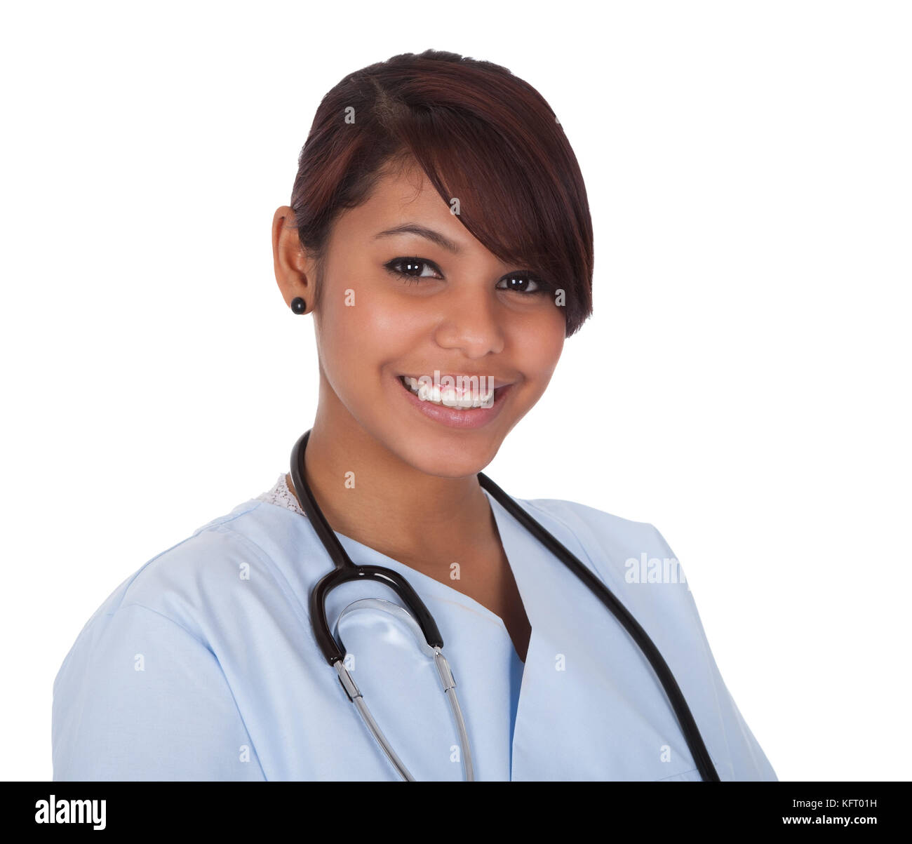 Smiling medical doctor woman with stethoscope. Isolated on white Stock ...