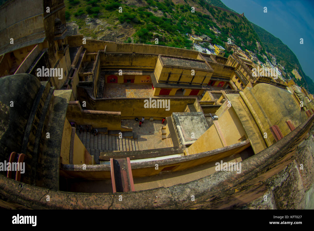 Aerial view of Amber Fort landscape and some rooftops of the buildings ...