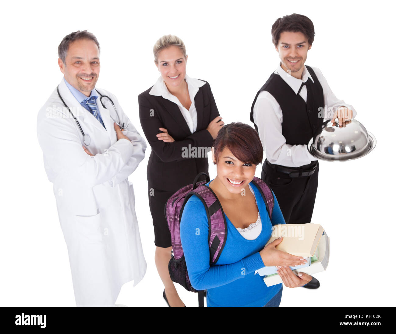Diverse group of smiling workers. Isolated on white Stock Photo - Alamy